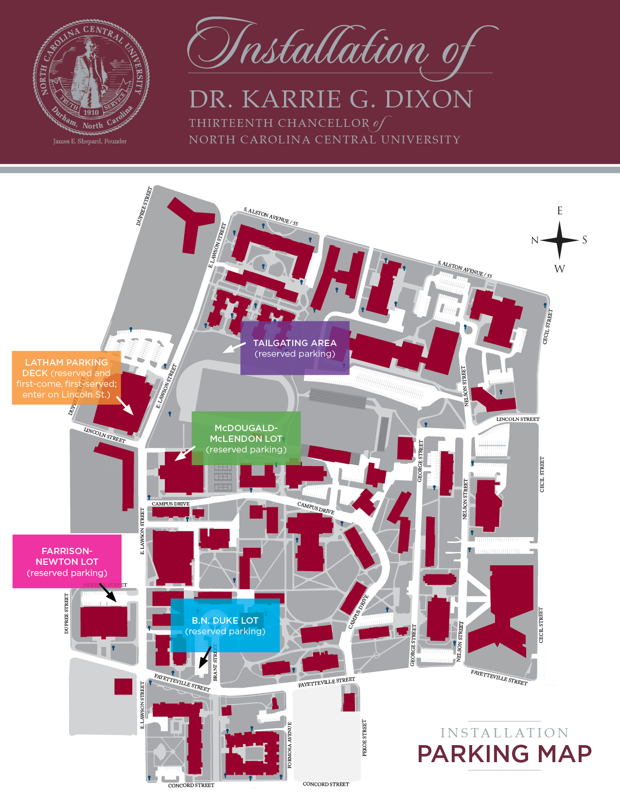 Parking Information for Chancellor Karrie G. Dixon Installation | North Carolina Central University